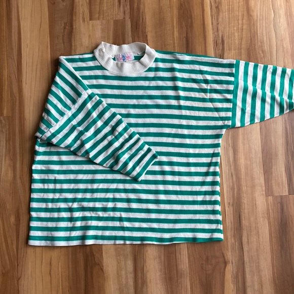 Tops | Vintage Boxy 34 Length Sleeve Green And White Striped Shirt ...